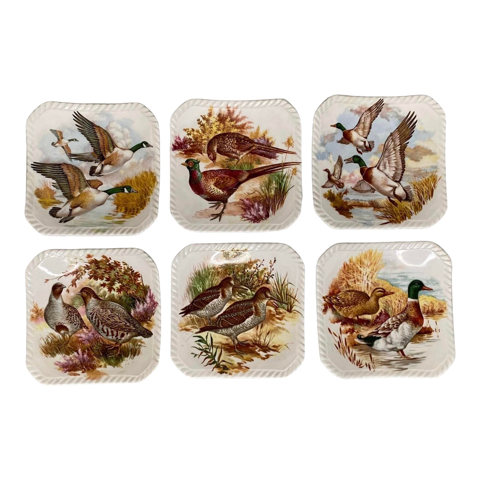 Antique Set of Six Royal Adderley Game Birds Appetizer Dishes | Chairish