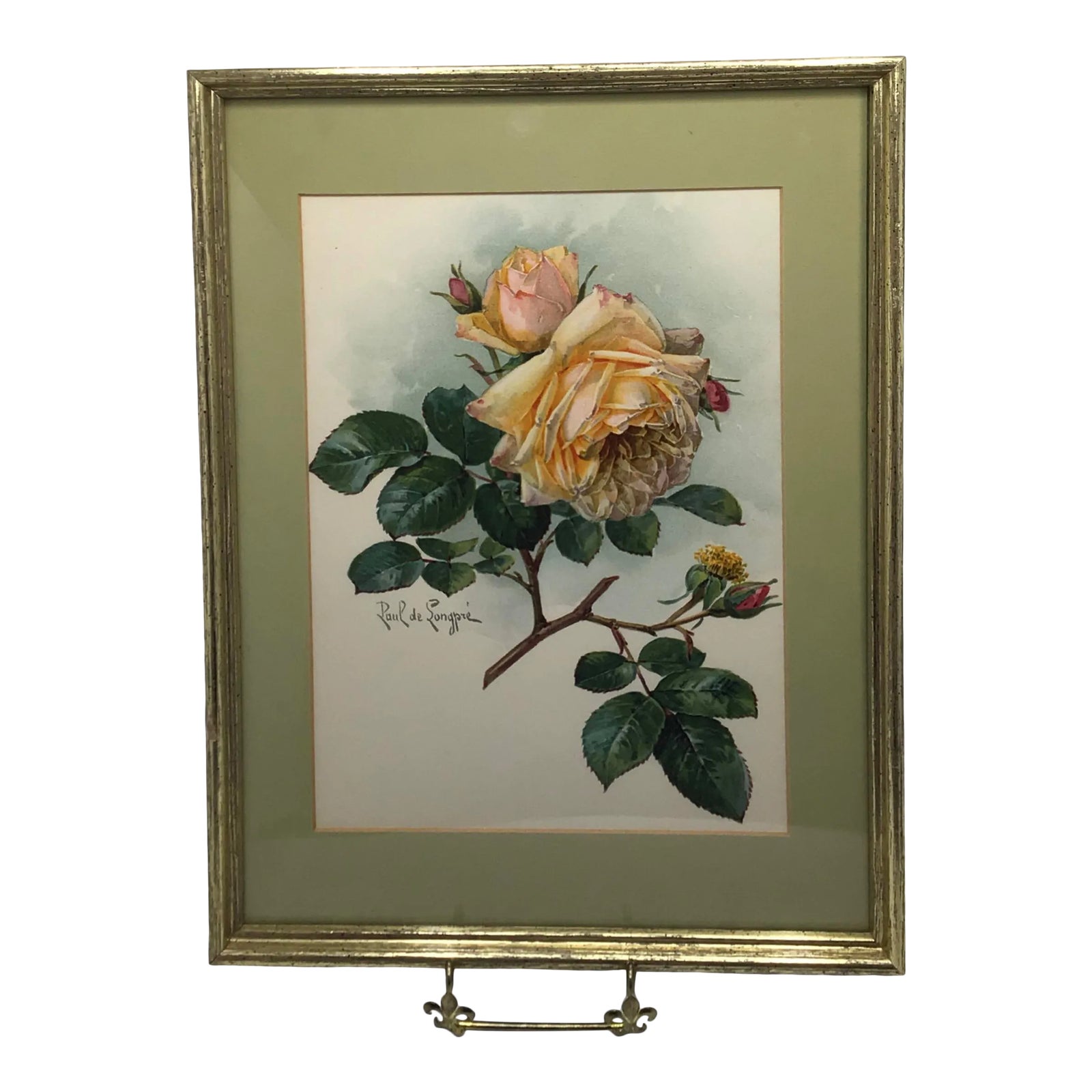 1905 Paul De Longpre Roses Framed Lithograph Printed by the Grey Co ...