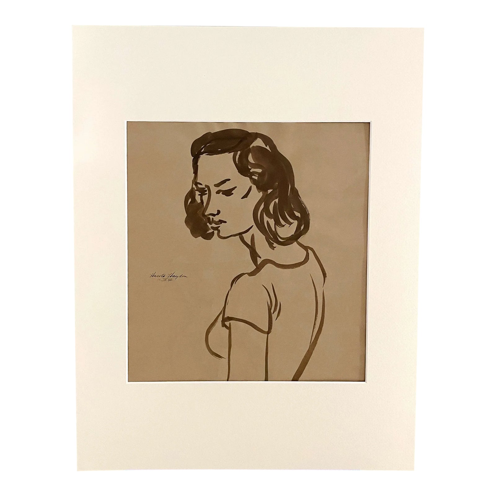 1946 Ink on Paper, Portrait of a Dancer by Artist Harold Haydon | Chairish
