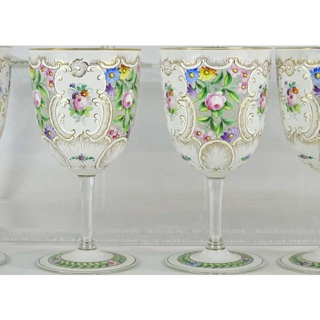 Antique Garden Flowers and White Hand Painted Victorian Glassware Water ...