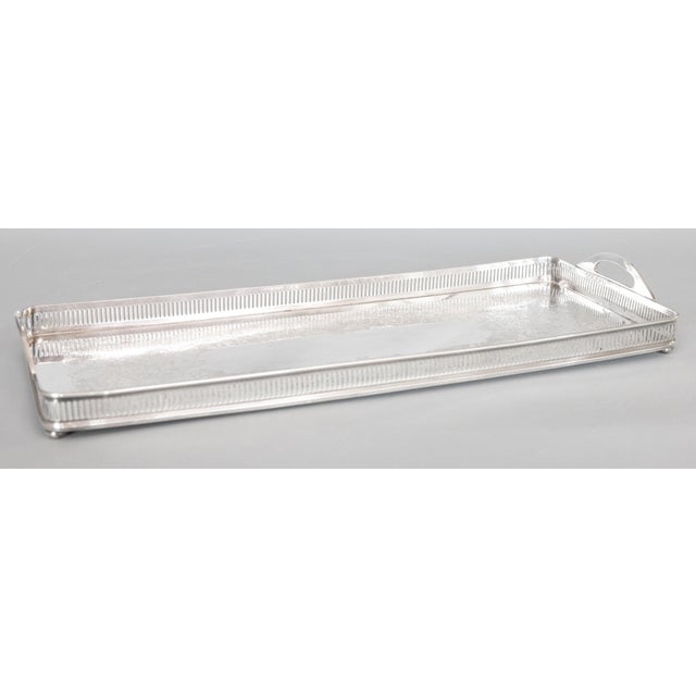 Antique Large Silver Plate Rectangular Footed Gallery Tray | Chairish