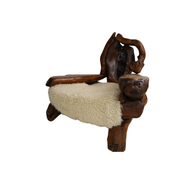 Late 1900s Redwood Burl Chair With Sherpa Seat in Manner of Daryl ...