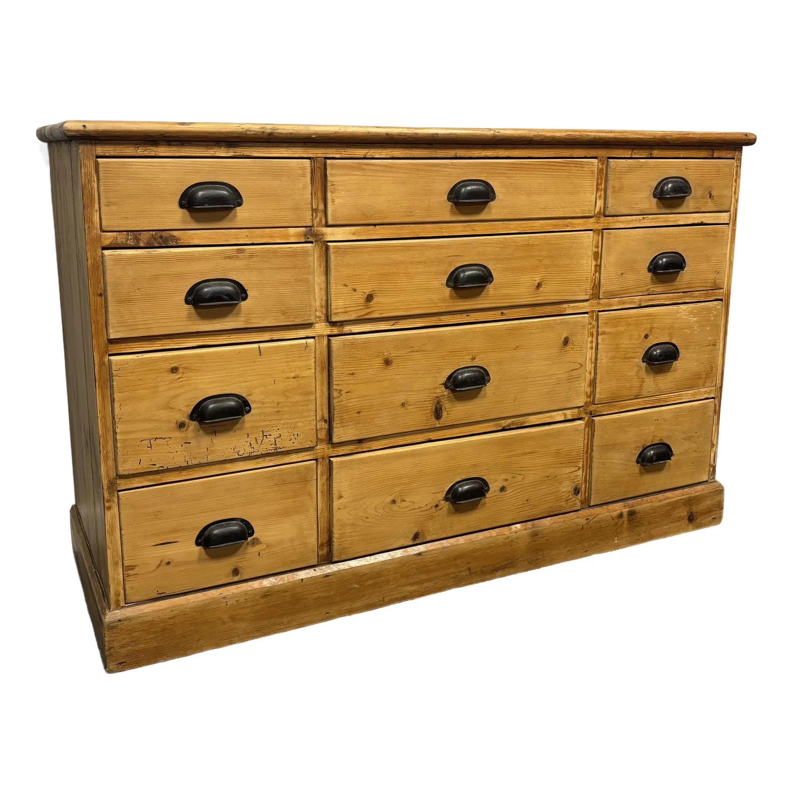 Antique English Pine Bank of Drawers | Chairish