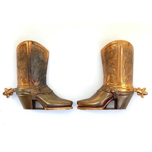 Vintage Metal Cowboy Boot Bookends/Vases | Chairish