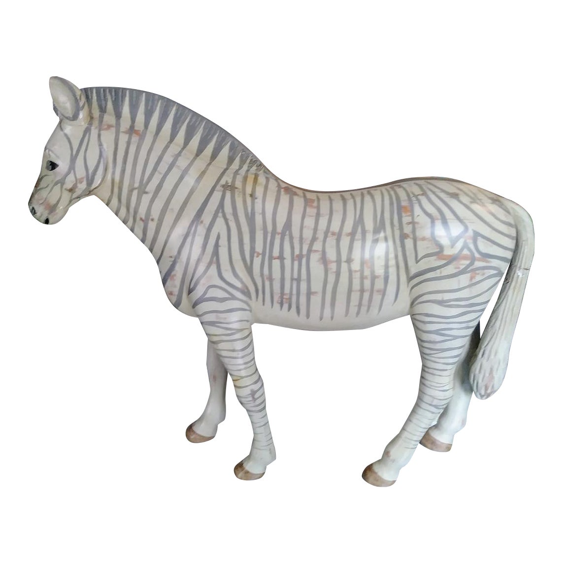 Vintage Sarreid Ltd Solid Carved Wood Grey Standing Zebra Statue | Chairish
