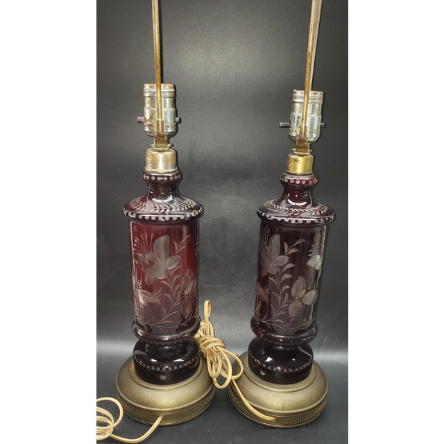 1920s Bohemian Ruby-Red Cut Glass Lamps - a Pair | Chairish