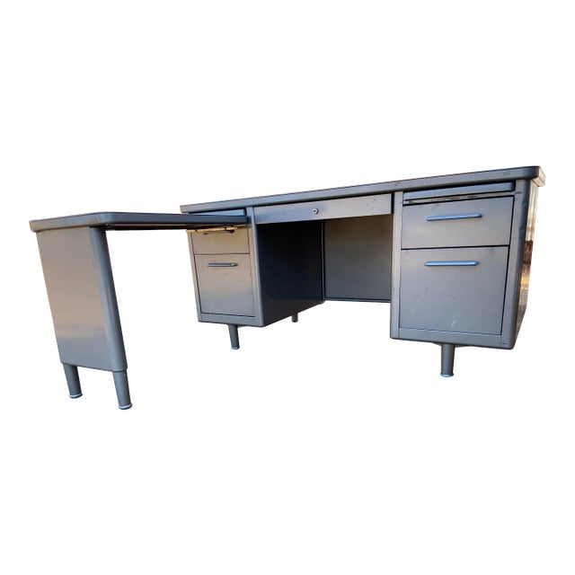 1970s Steelcase Vintage Mid Century Modern Executive Desk With Return Set of 2 Chairish