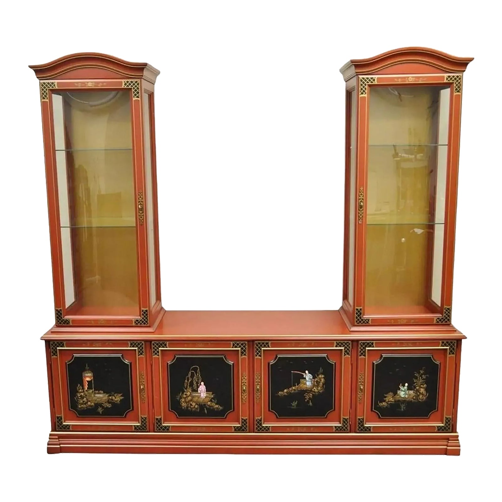 Mid 20th Century Vintage Jasper Chinoiserie Red Display China Cabinet ...
