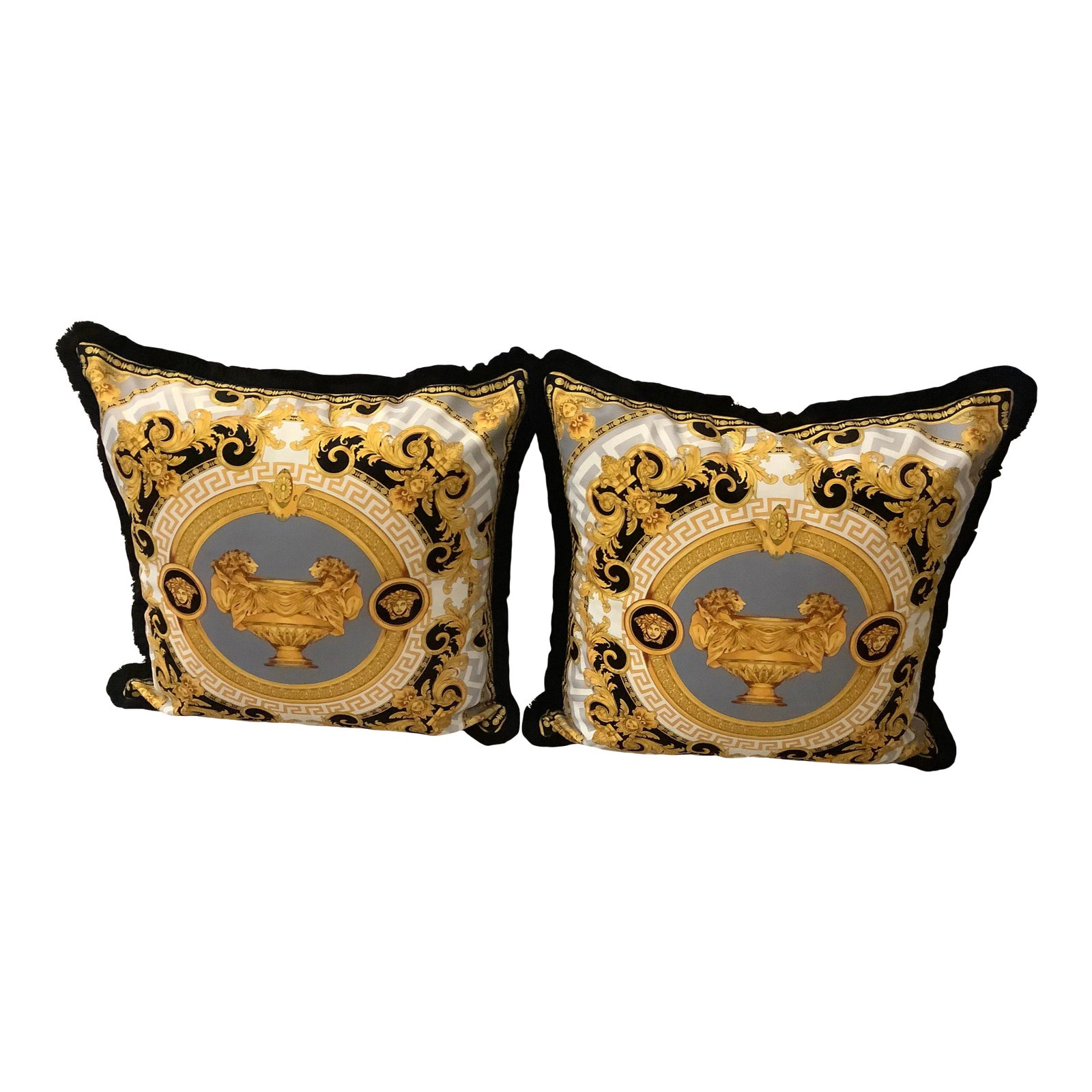 Versace Style XL Custom Made Lion & Urn Velvet Pillows- a Pair | Chairish
