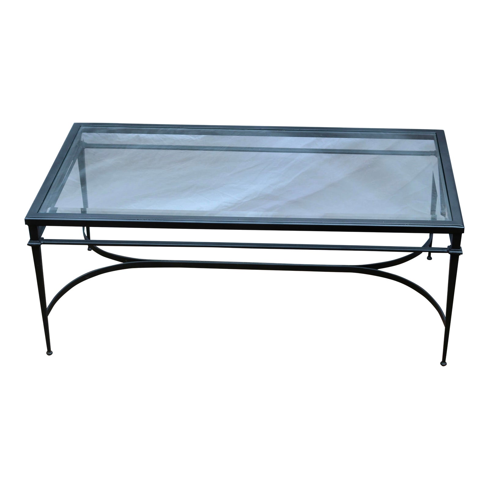 Wrought Iron Patina Bronze and Bevel Glass Coffee Table | Chairish