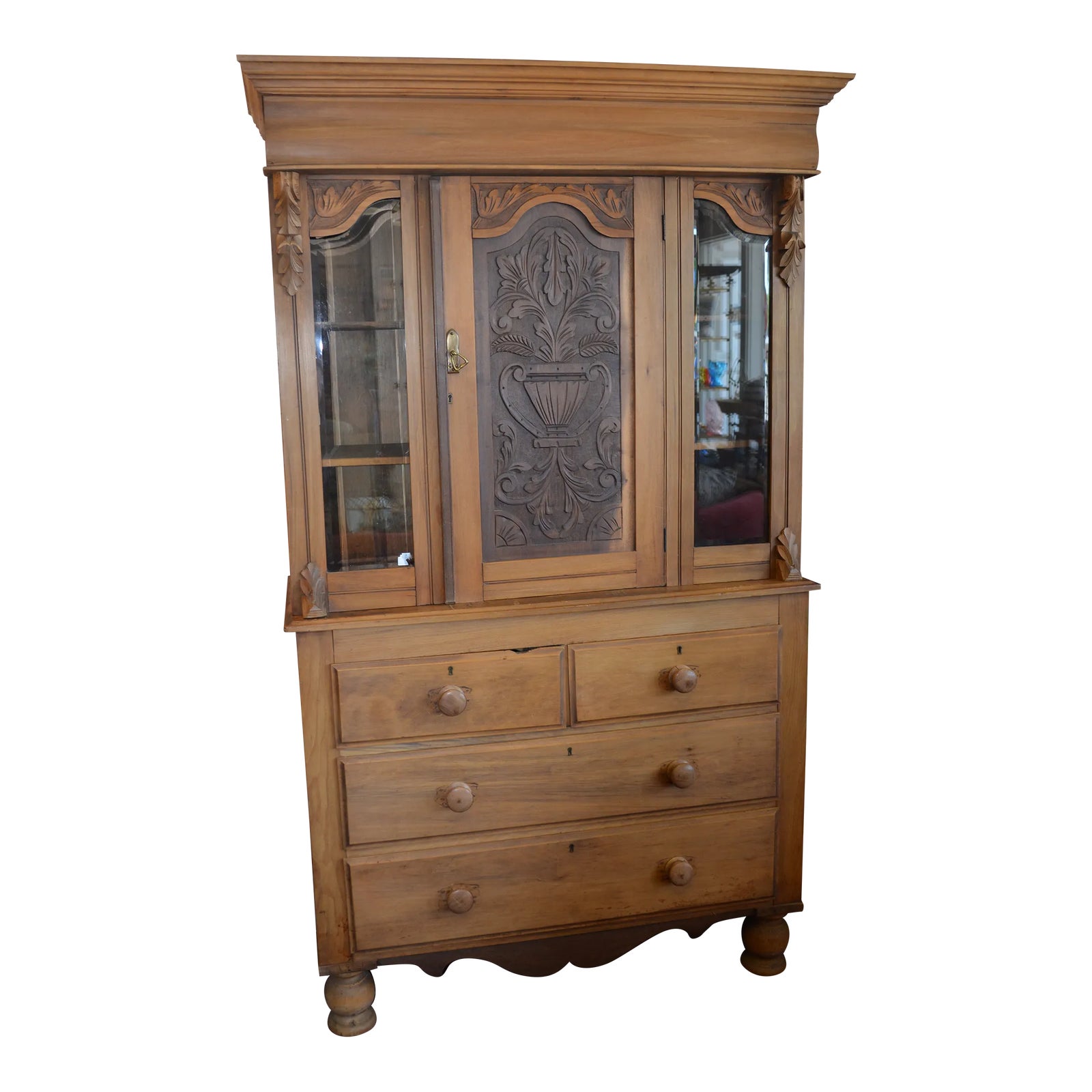 Late 19th Century Antique Rustic European / German Washed Pine Hutch ...