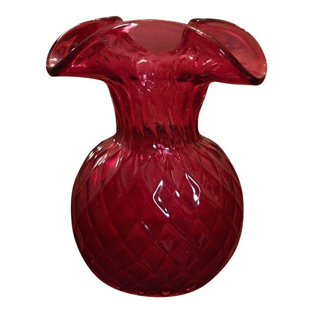 Vintage Blown Cranberry Classics Red Diamond Optic Vase | Chairish