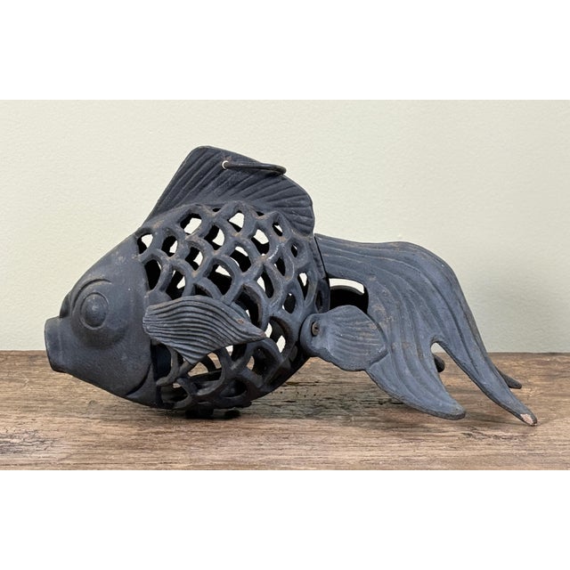 Vintage Japanese Cast Iron Figural Koi Fish Hanging Lantern | Chairish