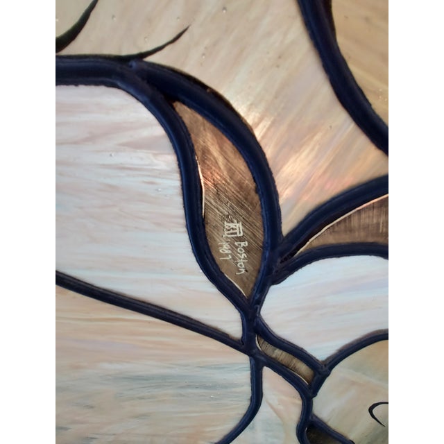 Signed and Dated 1987 Boston Tall Stained Glass Window Depicting Moulin ...