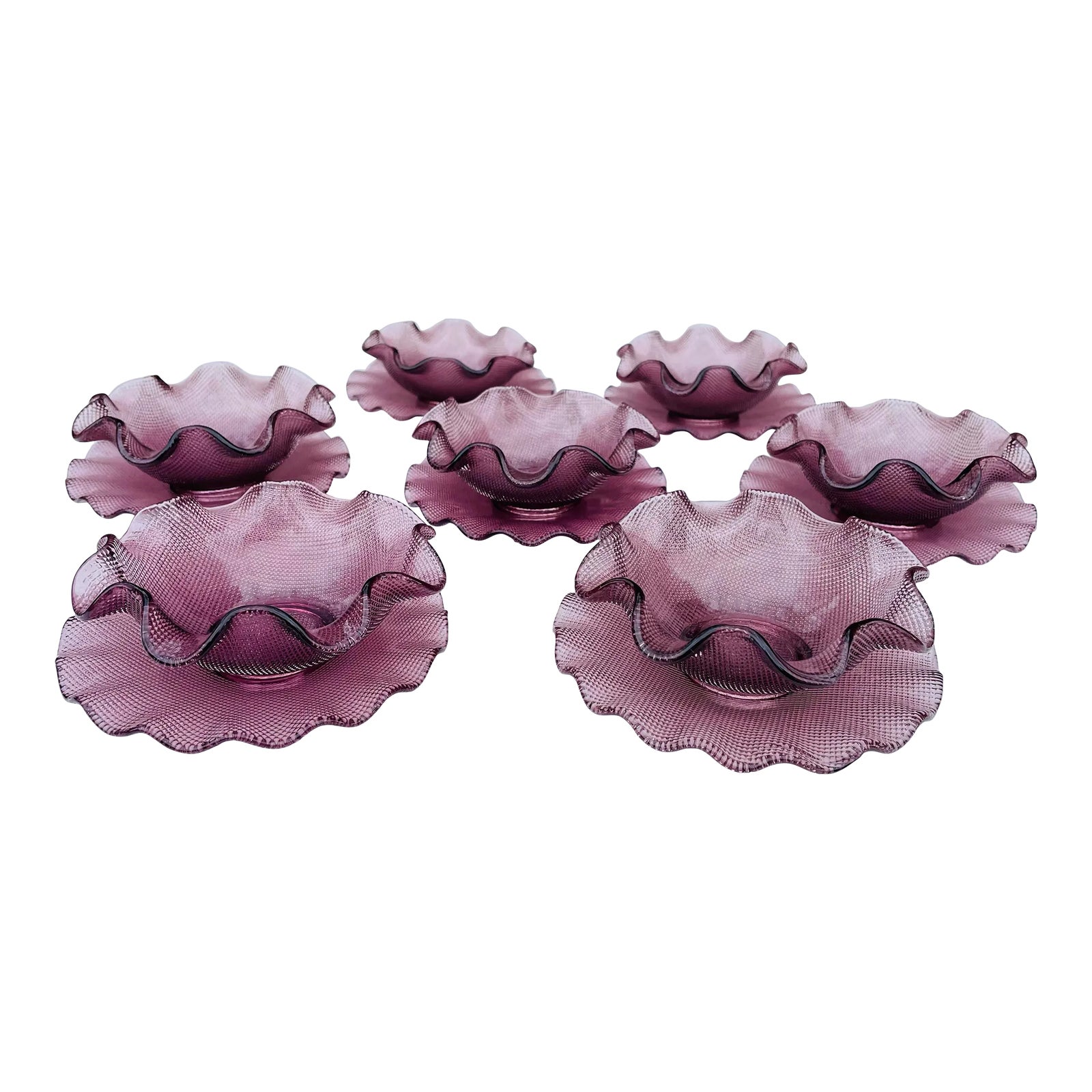 Vintage Colony Glass Fluted Edge Waffle Bowl and Plate Set- 14 Pieces ...