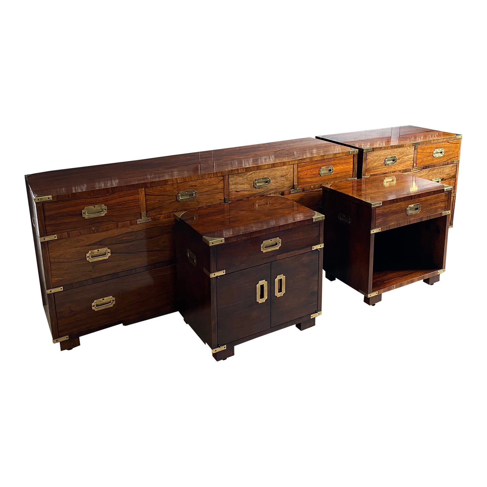 1960s Mid Century Modern Set of Brazilian Rosewood Campaign Style ...