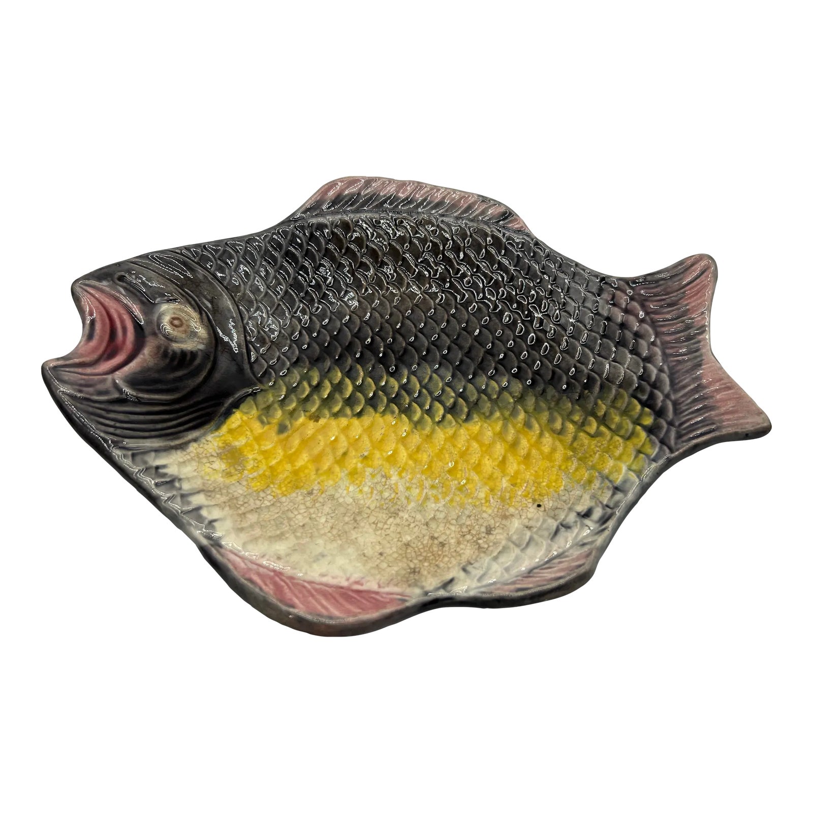 A English Majolica Fish Shaped Serving Dish, Circa 1880's | Chairish