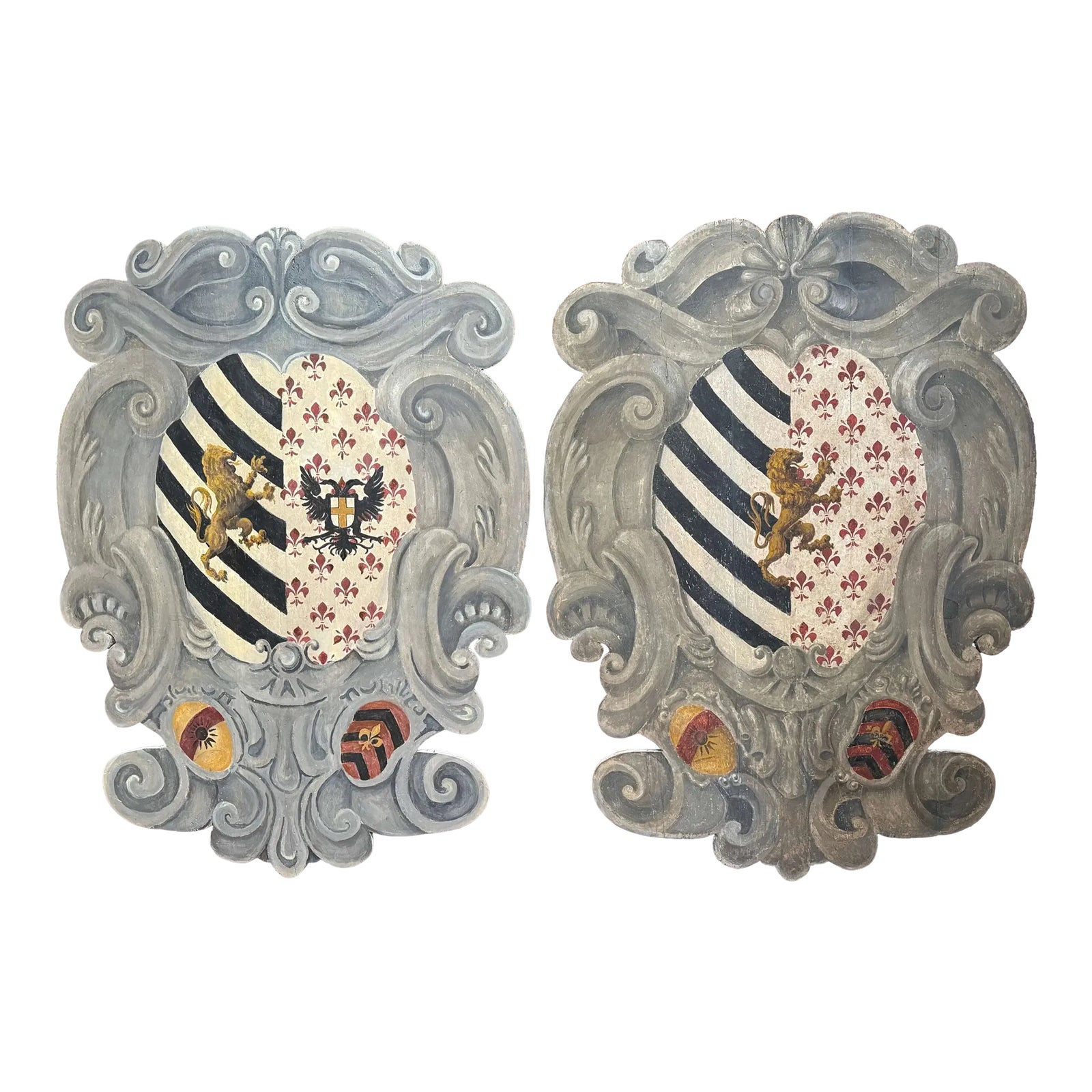 Pair Early 20th Century Italian Carved and Painted Wall Hanging ...