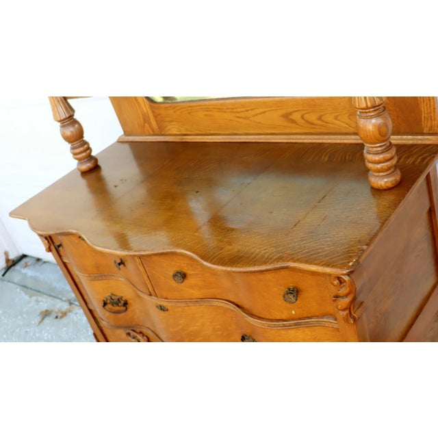 1930s Antique Solid Tiger Oak 2 Piece Server Buffet with a Mirror ...