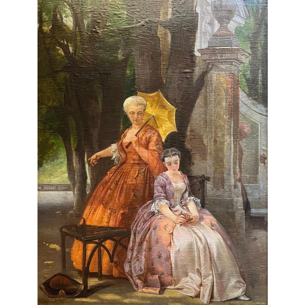 Constantino Sereno, Young Lady and Governess, Oil on Board, 1875 | Chairish