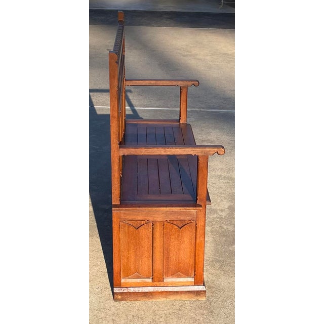Vintage French Carved Back Linen Fold Oak Hall Bench | Chairish