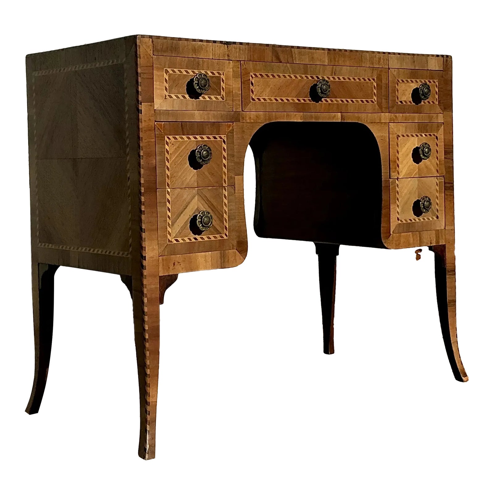 Vintage Boho Inlay Writing Desk | Chairish