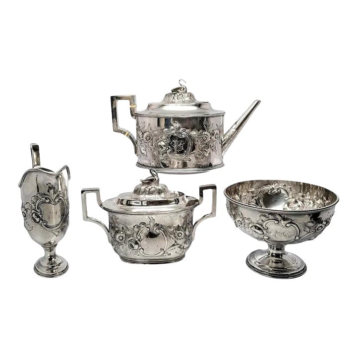 Antique Tiffany & Co. Young & Ellis Sterling Silver 4 Piece Tea Set With Monogram #10683 | Chairish