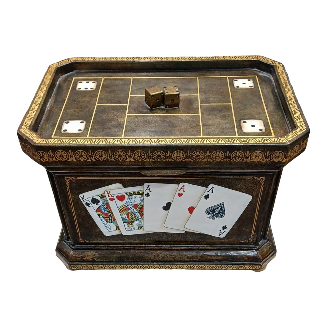 Vintage Tooled Leather Dice and Card Decorated Box by Maitland-Smith ...