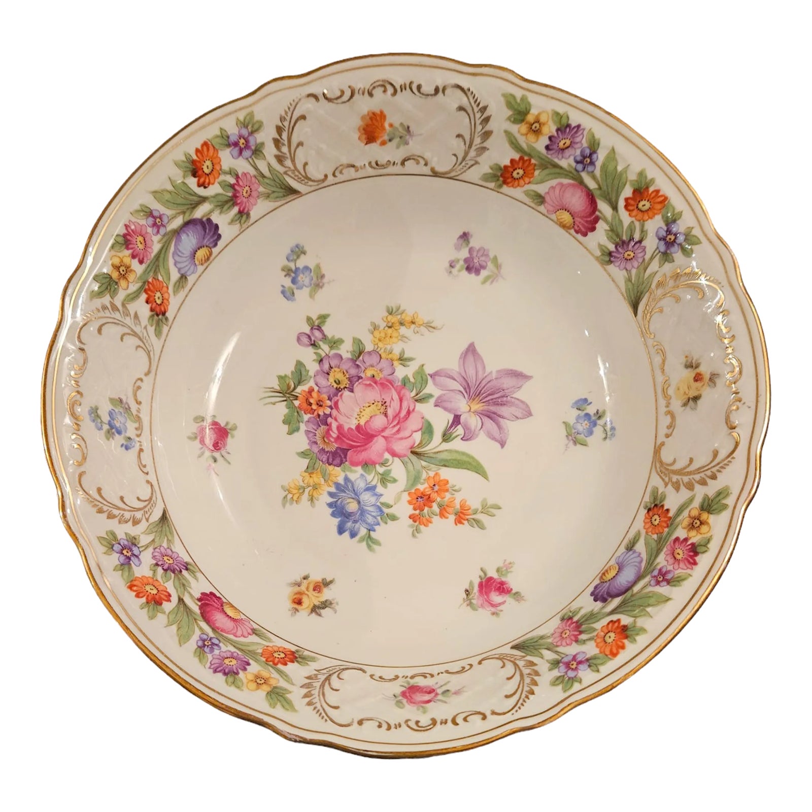 Mid 20th Century Vegatable Bowl by Schumann, Bavaria; China in the Dresden Pattern | Chairish