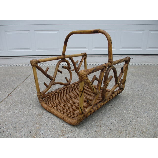 Vintage Bamboo Wicker Magazine Rack | Chairish