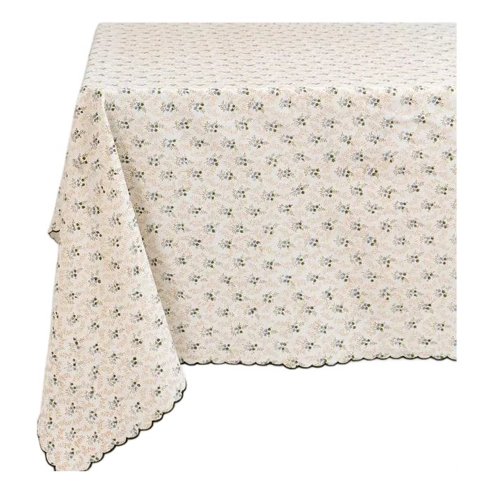 Sharland England Little Flower Scalloped Tablecloth in Green | Chairish