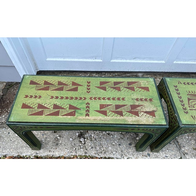 Set of 3 Vintage Western Style Stenciled and Painted Wood Benches ...