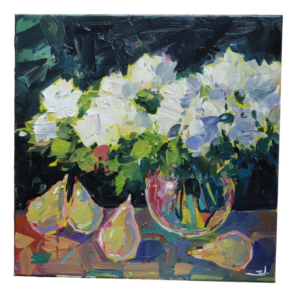 Vivek Mandalia, White Flowers, Oil on Canvas | Chairish
