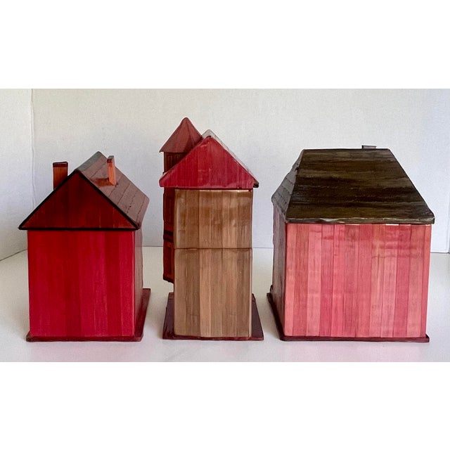 1960's Set of 3 Straw San Francisco Trinket Lidded Houses | Chairish