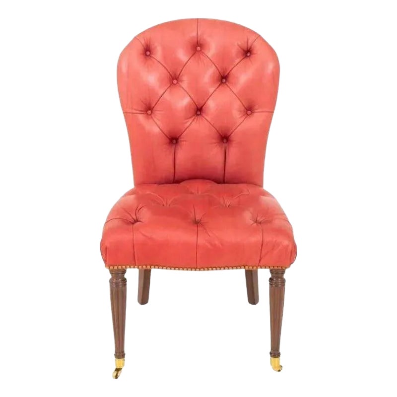 Regency Style Edward Ferrell Leather Tufted Side Chair With Mahogany ...
