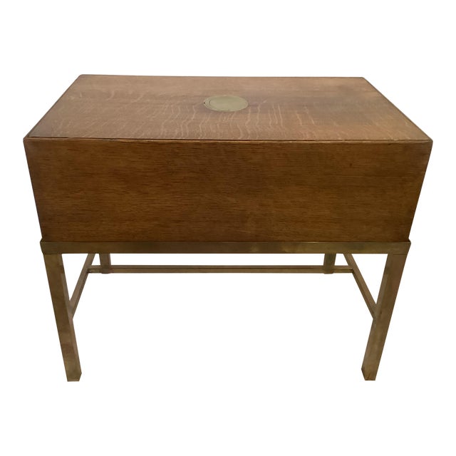 Vintage Campaign Style Oak Box on Stand | Chairish