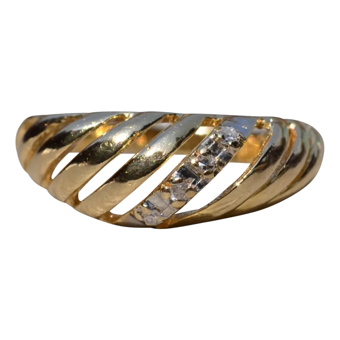 The Henderson: Yellow Gold Waved Cocktail Ring with Diamonds | Chairish