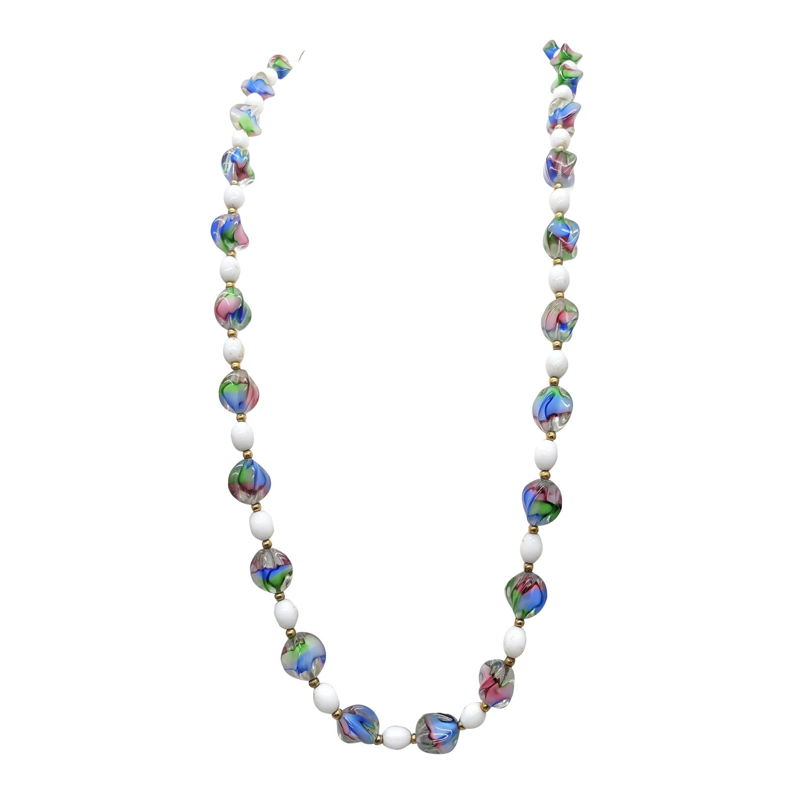 Vintage 1960s Signed Napier Art Glass Beaded Necklace | Chairish