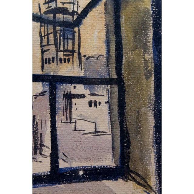 Vintage Signed Architecture Through Window Modern Watercolor Painting ...