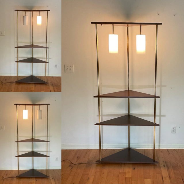Mid Century Modern Lighted Angled Corner Display Shelf Unit Walnut ...