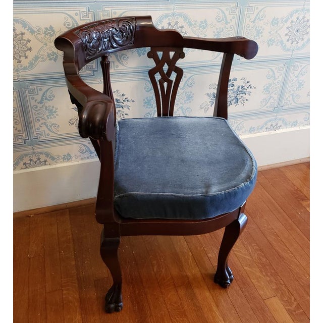 Antique Green Man Carved Mahogany Corner Chair With Cushion Chairish
