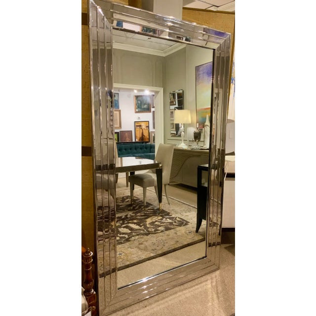 Theodore Alexander Modern Polished Steel Floor Mirror | Chairish