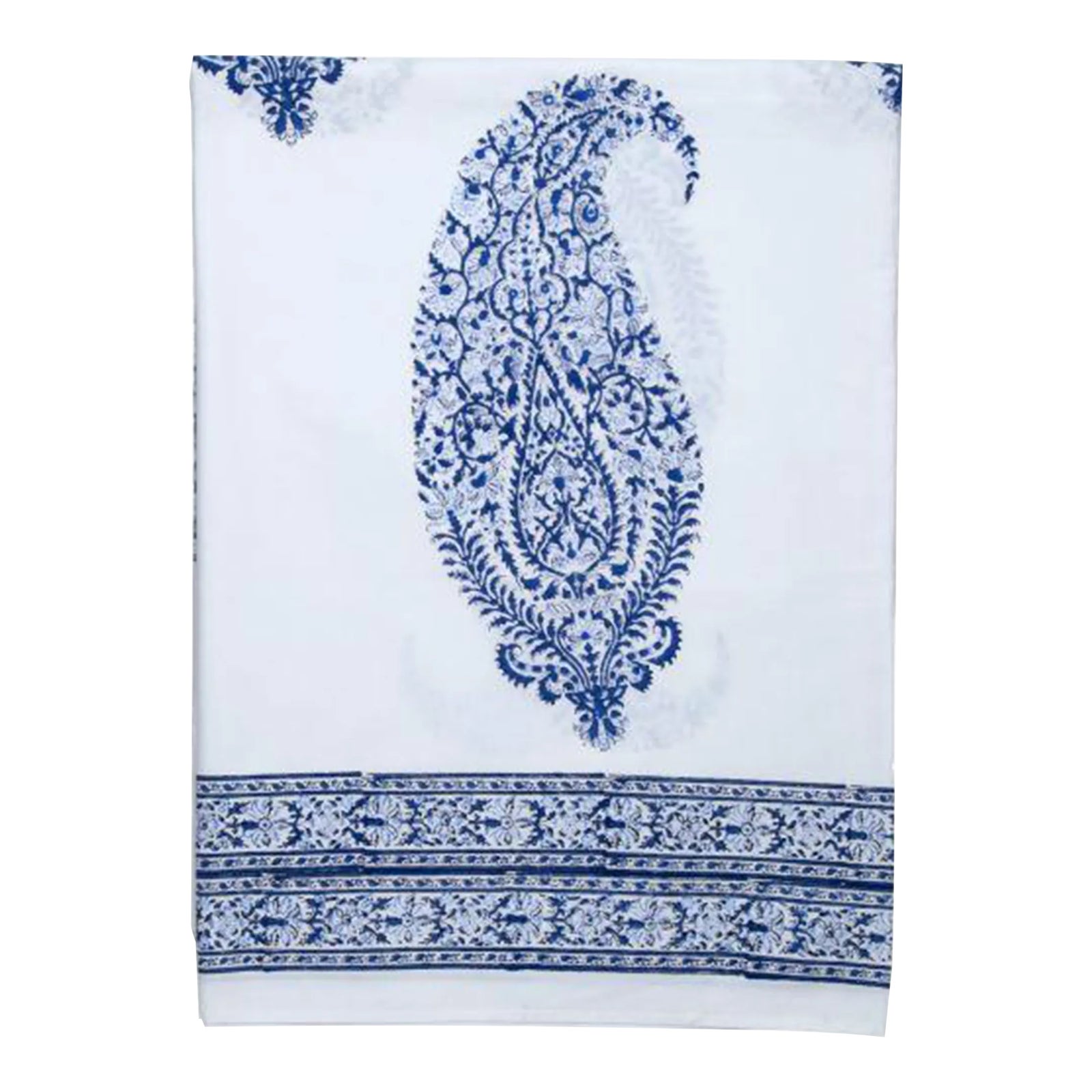 Malabar Large Paisley Full Deep Blue Fitted Sheet | Chairish