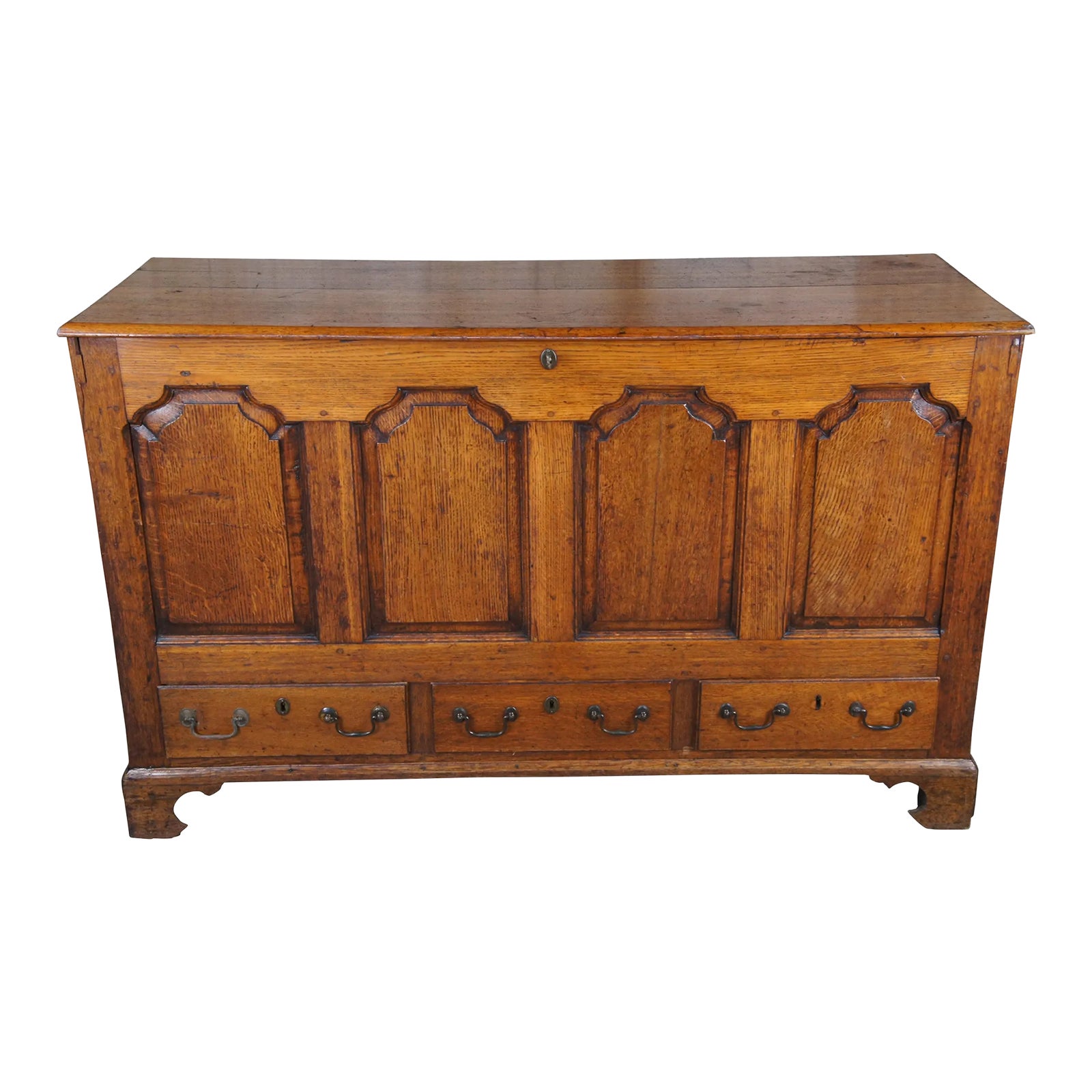 Antique 18th C. English Georgian Quartersawn Oak Mule Dowry Chest Trunk ...
