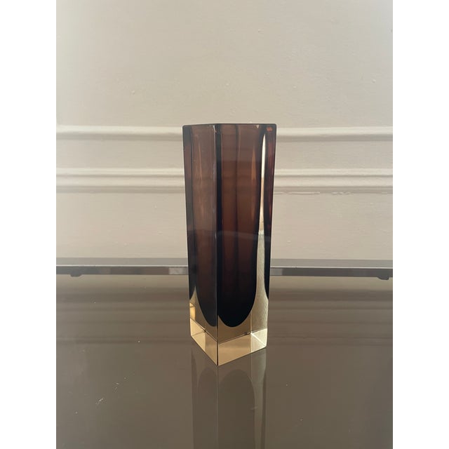 Vintage Hand Blown Glass Brown Bud Vase Attributed to Murano | Chairish