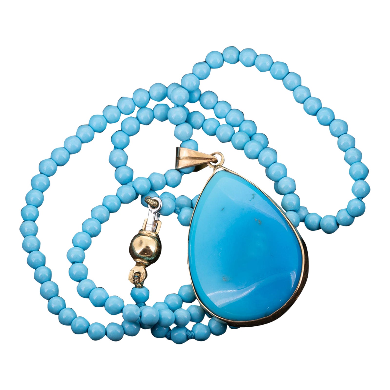 Vintage Sleeping Beauty Blue Turquoise Pendant 18k Gold Knotted Bead ...