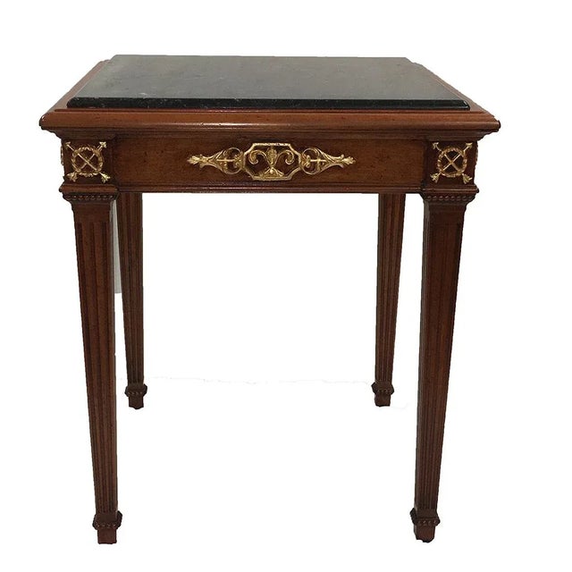 Antique Gold Finish Hardware Inset Marble Tops End Tables | Chairish