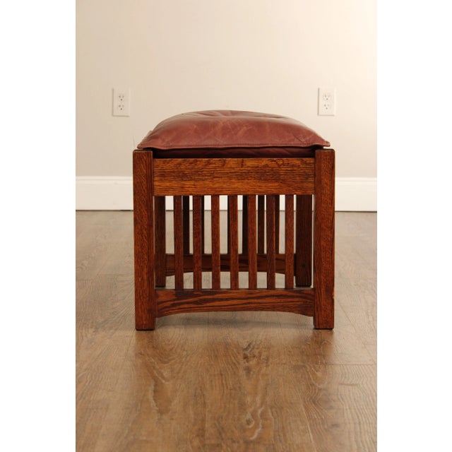 The Michaels Company Mission Style Oak and Leather Footstool | Chairish