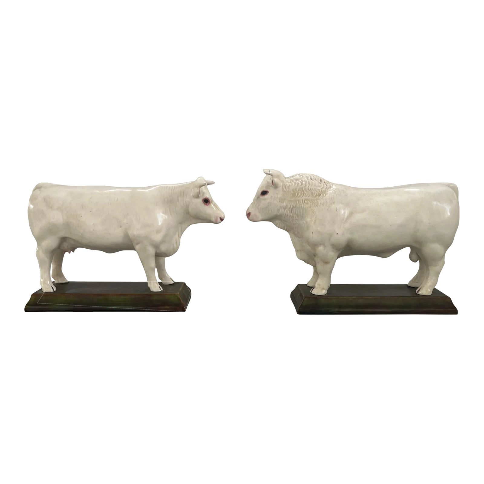 Large English Porcelain Models of White Cows Circa 1930 - a Pair | Chairish