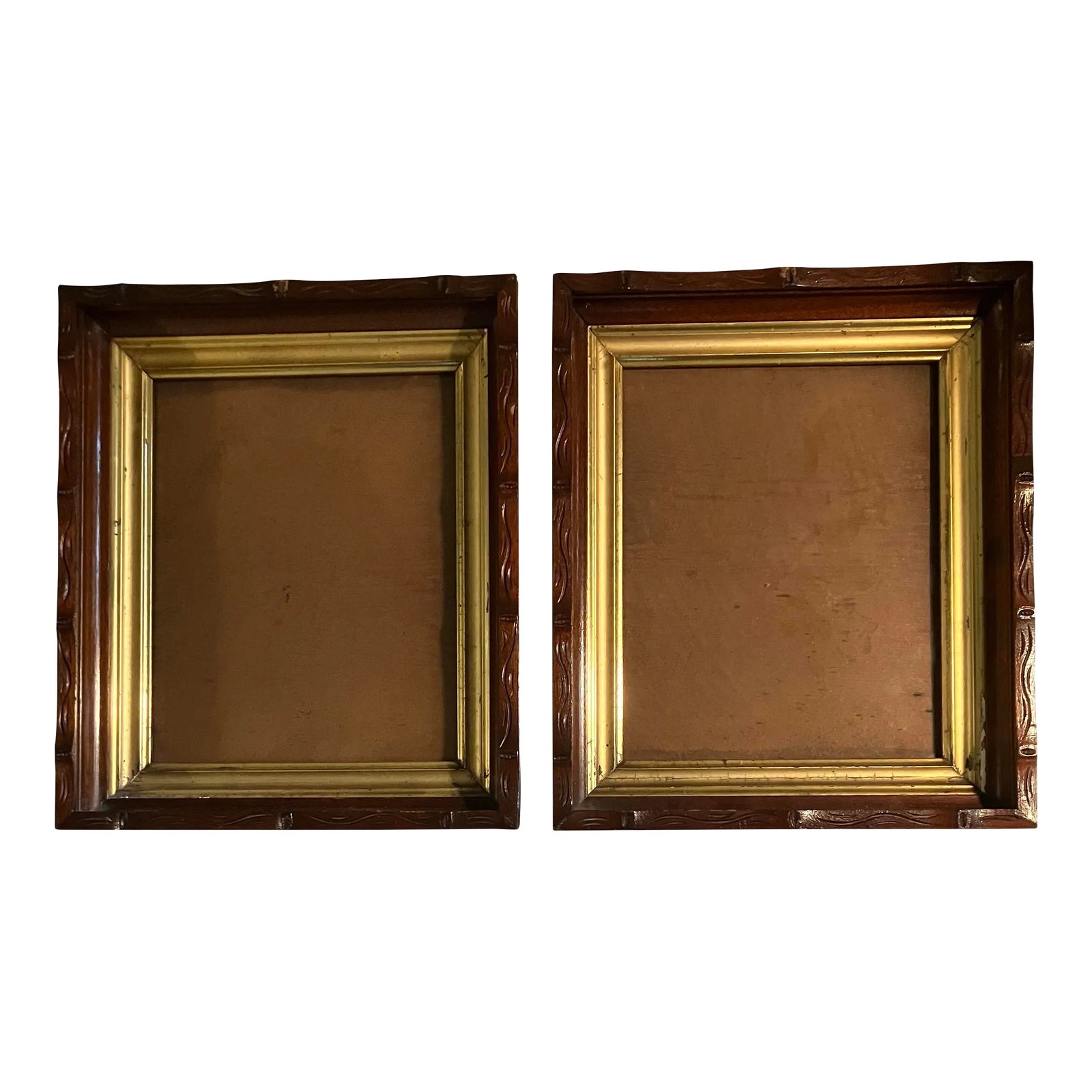 1870’s 2 Carved Walnut 8 X 10 Picture Frames With Gold Leaf Liner -A ...